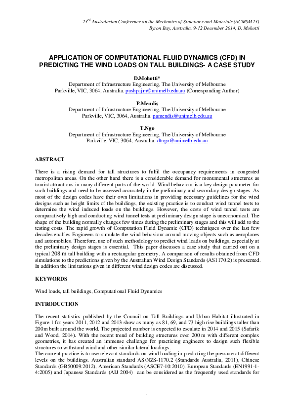 (PDF) APPLICATION OF COMPUTATIONAL FLUID DYNAMICS (CFD) IN PREDICTING THE WIND LOADS ON TALL ...