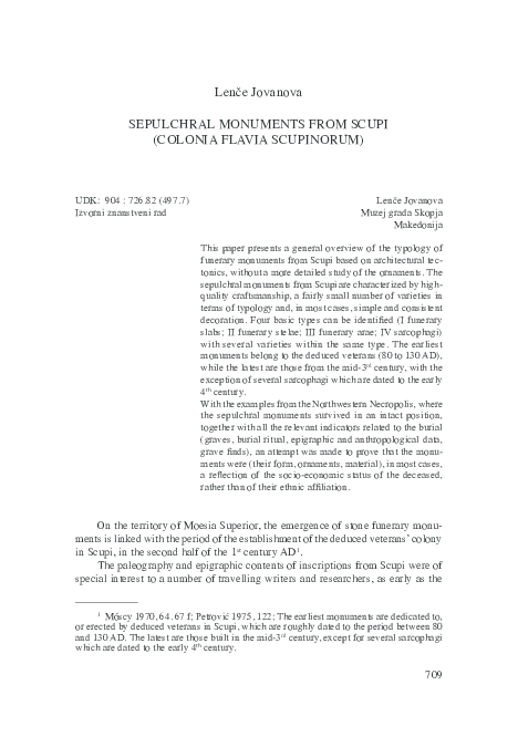 (PDF) Lenče Jovanova, Sepulchral monuments from Scupi (Colonia Flavia ...