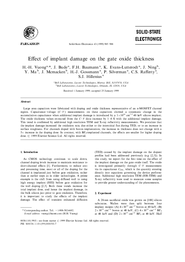 (PDF) Effect of implant damage on the gate oxide thickness
