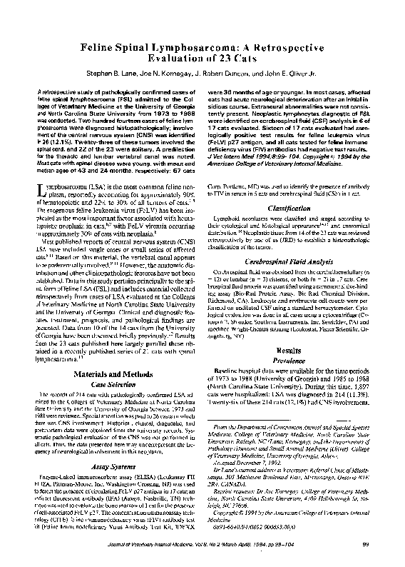 (PDF) Feline Spinal Lymphosarcoma: A Retrospective Evaluation of 23 Cats