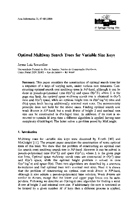 Pdf Optimal Multiway Search Trees For Variable Size Keys Jayme Szwarcfiter 
