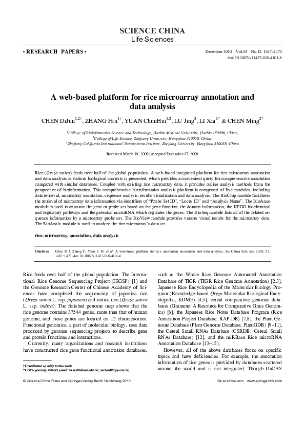 Pdf A Web Based Platform For Rice Microarray Annotation And Data Analysis
