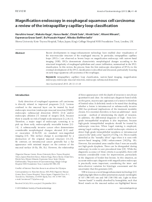 (PDF) Magnification endoscopy in esophageal squamous cell carcinoma: a ...