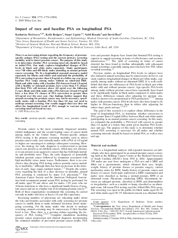 (PDF) Impact of race and baseline PSA on longitudinal PSA