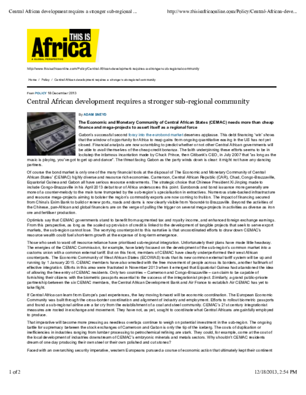 (PDF) Central African development requires a stronger sub-regional ...