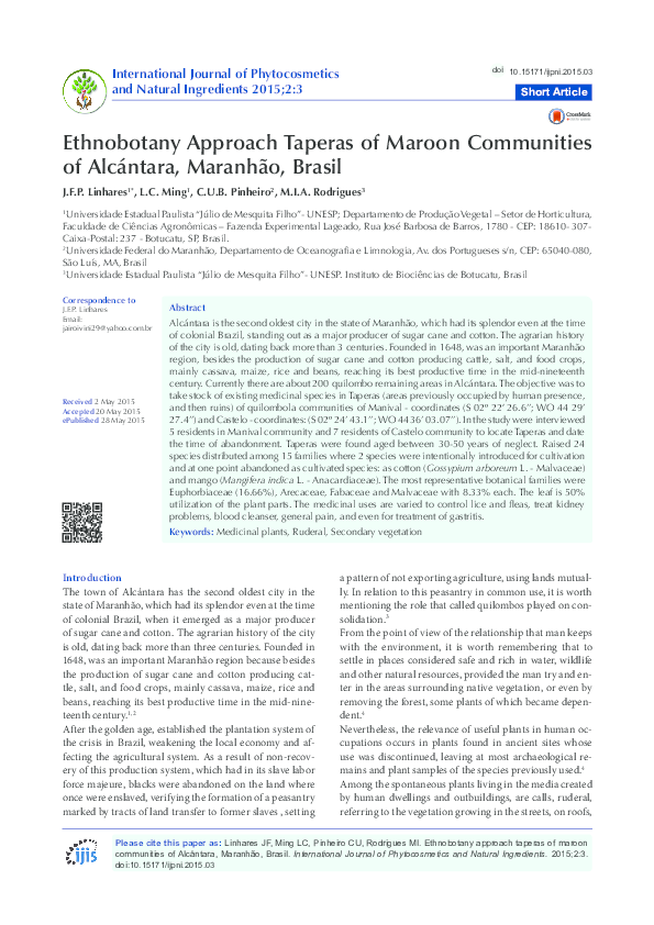 (PDF) Ethnobotany Approach Taperas of Maroon Communities of Alcántara ...