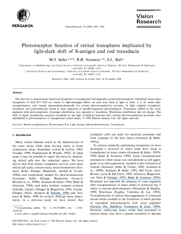 (PDF) Photoreceptor function of retinal transplants implicated by light ...