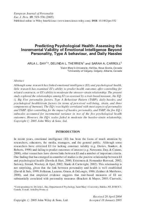 (PDF) Predicting psychological health: assessing the incremental ...