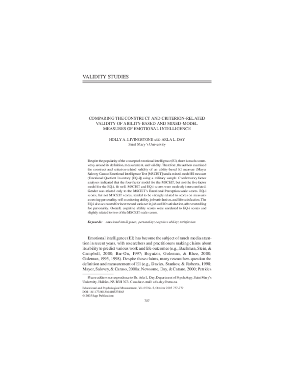 Pdf Comparing The Construct And Criterion Related Validity Of Ability Based And Mixed Model