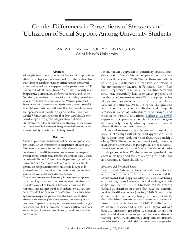 (PDF) Gender differences in perceptions of stressors and utilization of social support among ...