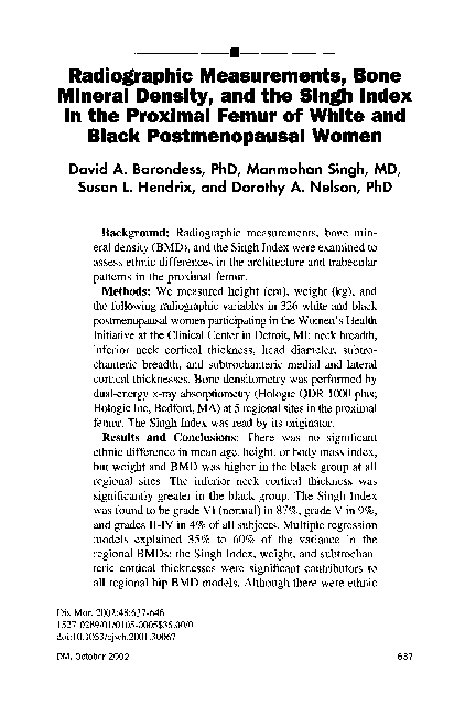 (PDF) Radiographic measurements, bone mineral density, and the Singh ...