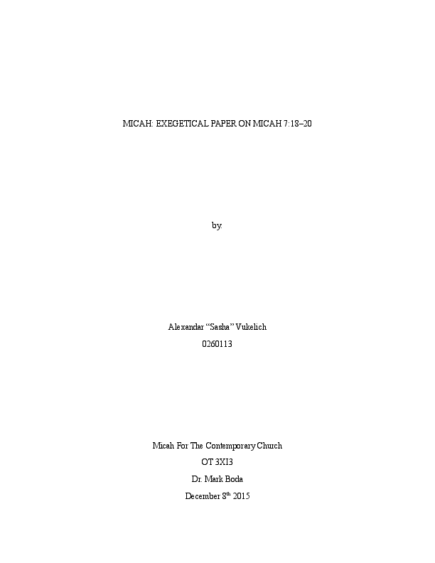 (DOC) Micah 7: 18-20, Exegesis of Micah's Benediction