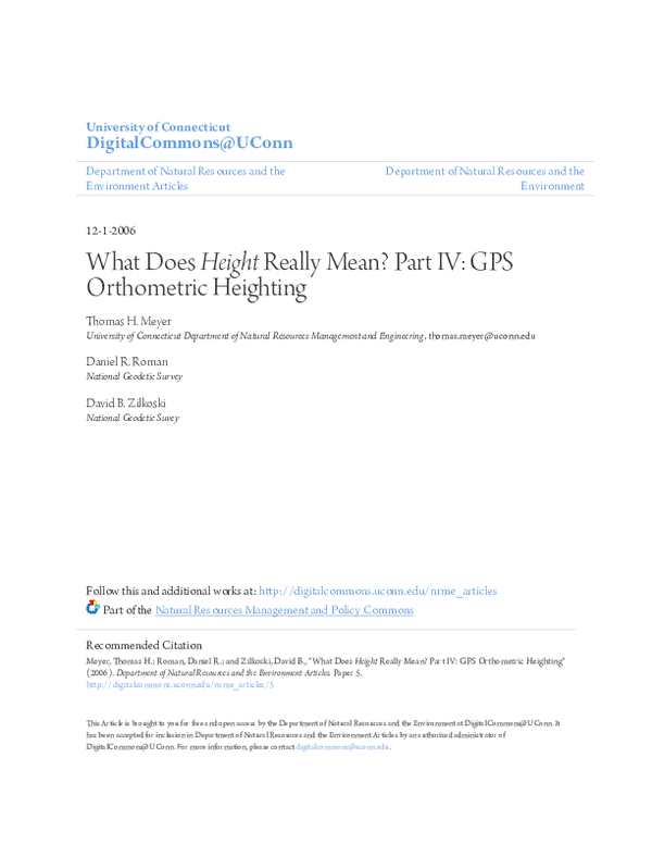 (PDF) What Does Height Really Mean? Part IV: GPS Orthometric Heighting