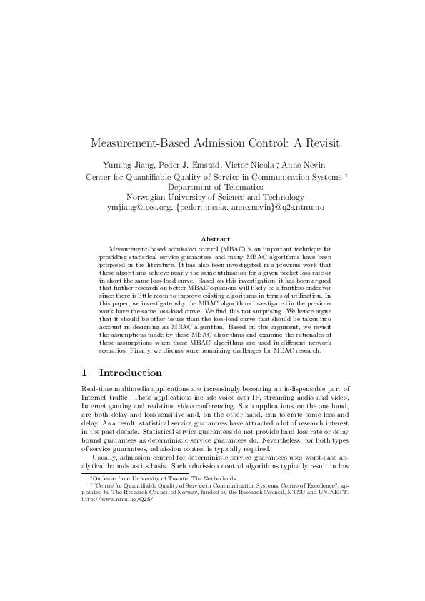 (PDF) Measurement-Based Admission Control: A Revisit | Yuming Jiang and Anne Nevin - Academia.edu