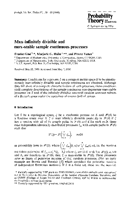 (PDF) Max-infinitely divisible and max-stable sample continuous processes