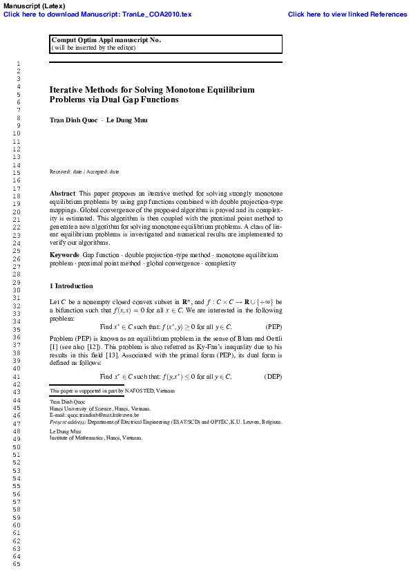 (PDF) Iterative methods for solving monotone equilibrium problems via dual gap functions