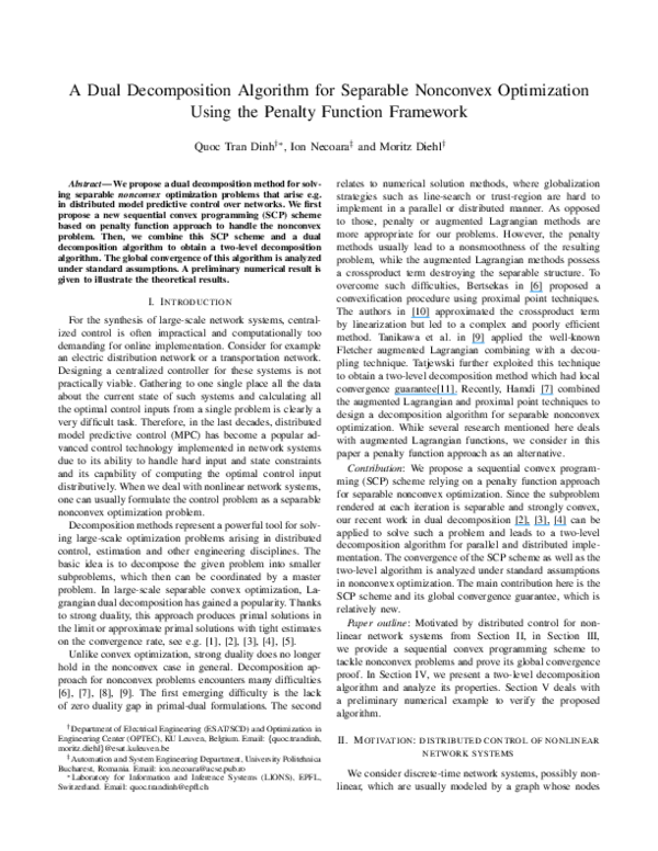 Pdf A Dual Decomposition Algorithm For Separable Nonconvex Optimization Using The Penalty