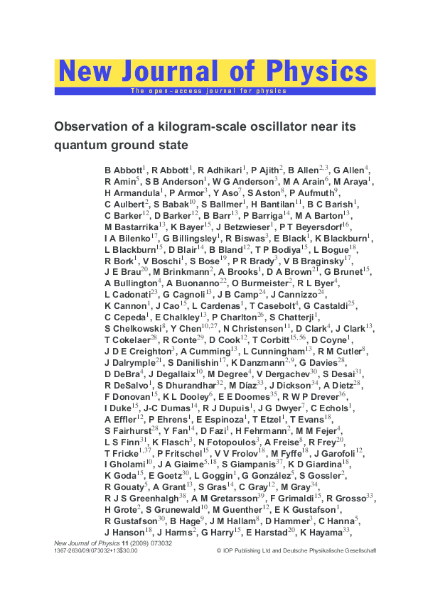 (PDF) Observation of a kilogram-scale oscillator near its quantum ...