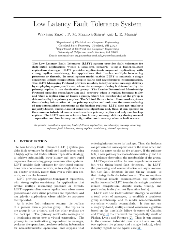 (PDF) Low Latency Fault Tolerance System