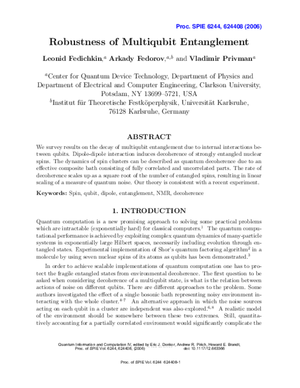 (PDF) Robustness of multiqubit entanglement