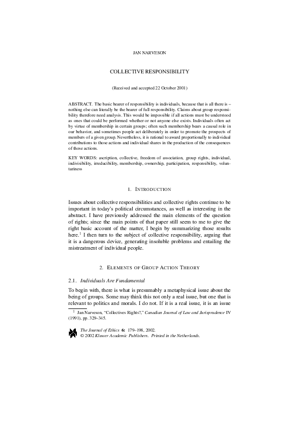 (PDF) Collective Responsibility