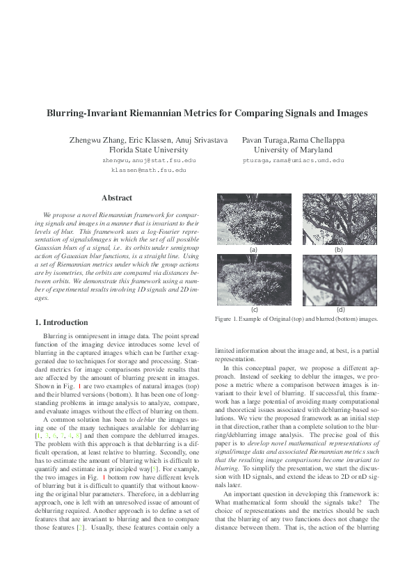 (PDF) Blurring-invariant Riemannian metrics for comparing signals and images