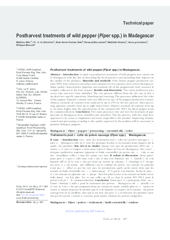 (PDF) Postharvest treatments of wild pepper ( Piper spp.) in Madagascar
