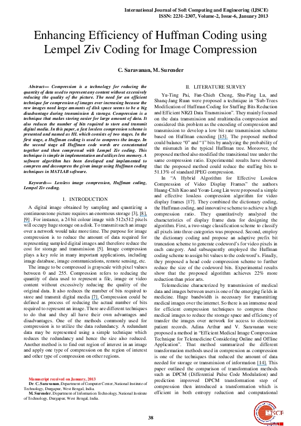 Pdf Enhancing The Efficiency Of Huffman Coding Using Lemple Ziv Coding For Image Compression