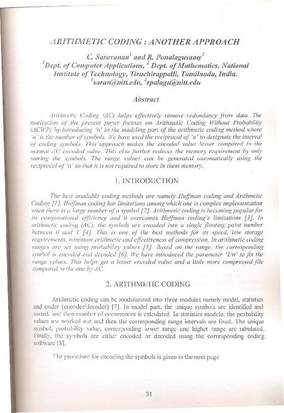 (PDF) Arithmetic Coding - Another Approach