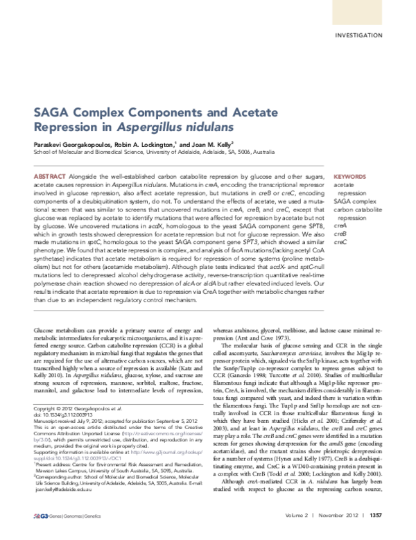 (PDF) SAGA complex components and acetate repression in Aspergillus ...