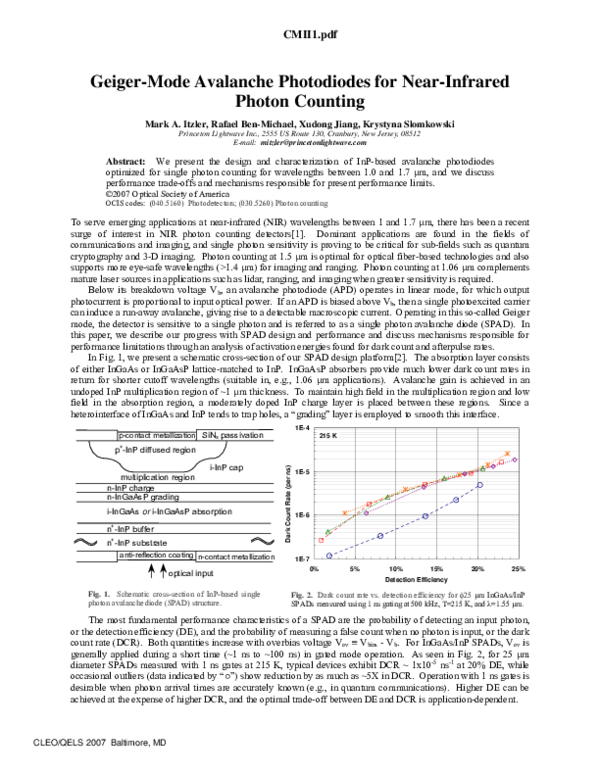 (PDF) Geiger-Mode Avalanche Photodiodes for Near-Infrared Photon Counting