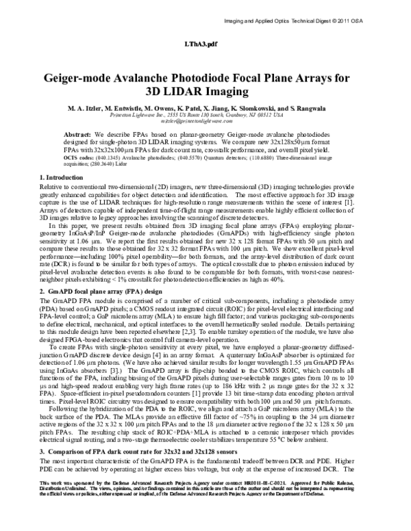 (PDF) Geiger-mode Avalanche Photodiode Focal Plane Arrays for 3D LIDAR ...