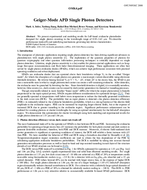 (PDF) Geiger-Mode APD Single Photon Detectors