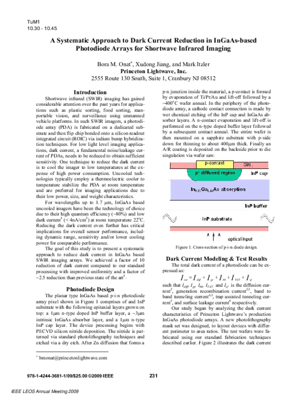 Pdf A Systematic Approach To Dark Current Reduction In Ingaas Based Photodiode Arrays For