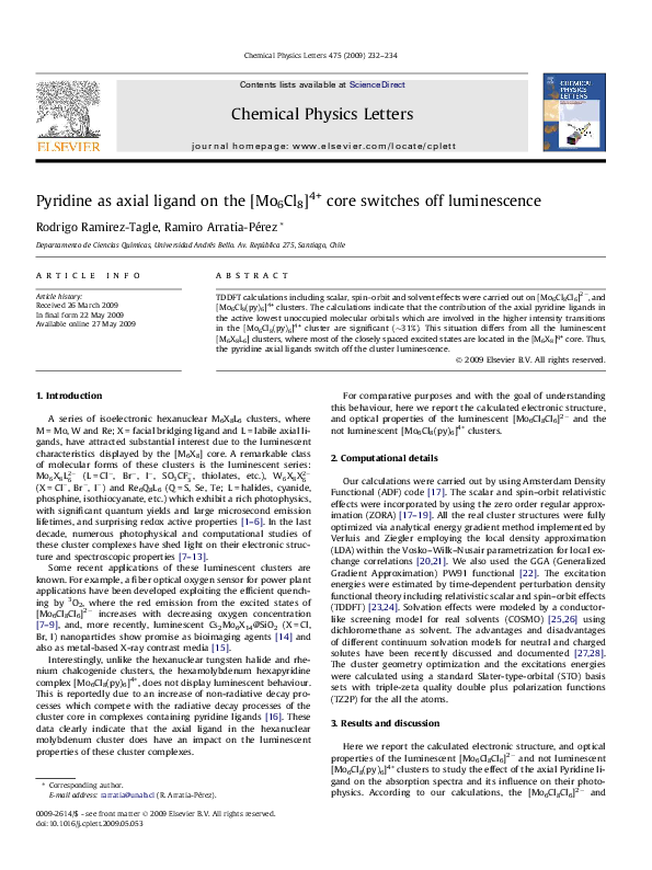 (PDF) Pyridine as axial ligand on the [Mo6Cl8]4+ core switches off ...