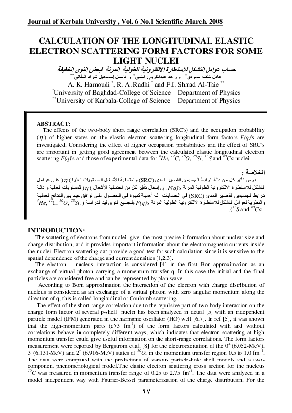 (PDF) Calculation of the Longitudinal Elastic Electron Scattering Form Factors for Some Light Nuclei