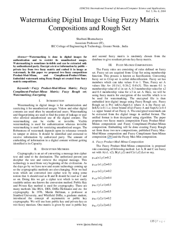 (PDF) Watermarking Digital Image Using Fuzzy Matrix Compositions and Rough Set