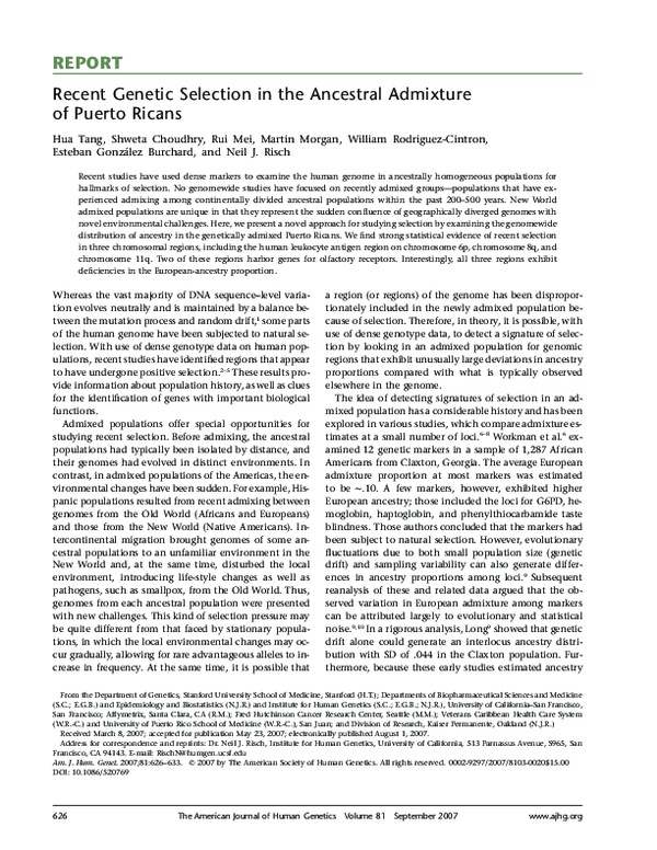 (PDF) Recent Genetic Selection in the Ancestral Admixture of Puerto Ricans