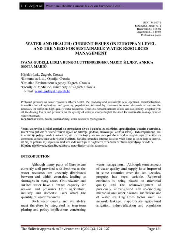 (PDF) WATER AND HEALTH: CURRENT ISSUES ON EUROPEAN LEVEL AND THE NEED ...