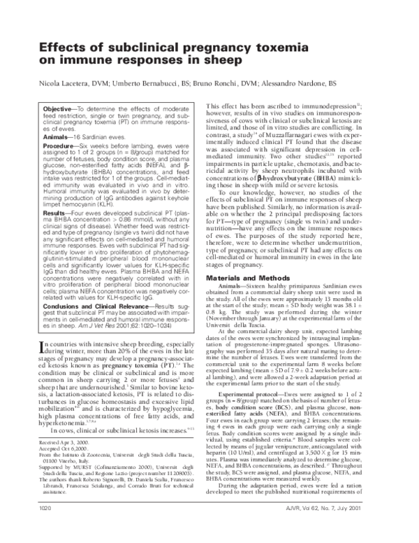 (PDF) Effects of subclinical pregnancy toxemia on immune responses in sheep