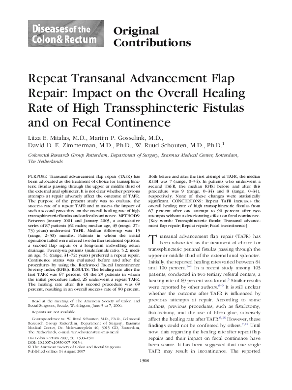 (PDF) Repeat Transanal Advancement Flap Repair: Impact on the Overall ...