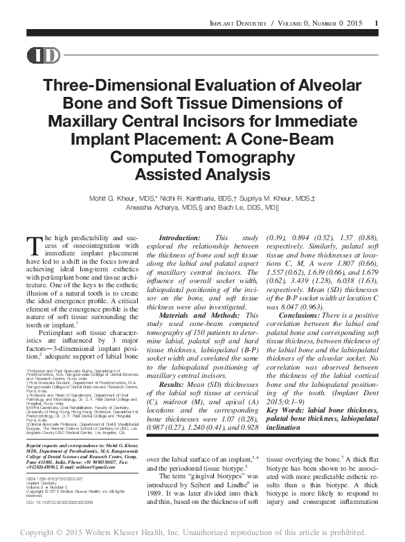 (PDF) Three-Dimensional Evaluation of Alveolar Bone and Soft Tissue Dimensions of Maxillary ...