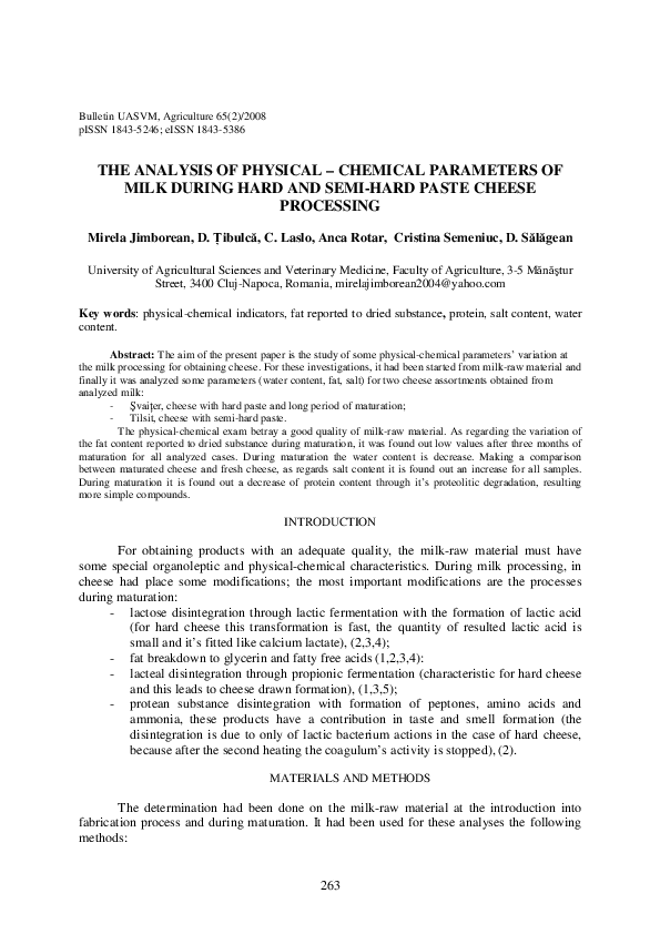 (PDF) The analysis of physical-chemical parameters of milk during hard ...
