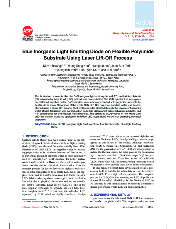 (PDF) Blue inorganic light emitting diode on flexible polyimide substrate using laser lift-off ...