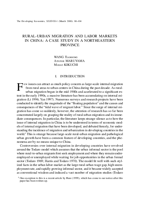 (PDF) RURAL-URBAN MIGRATION AND LABOR MARKETS IN CHINA: A CASE STUDY IN ...