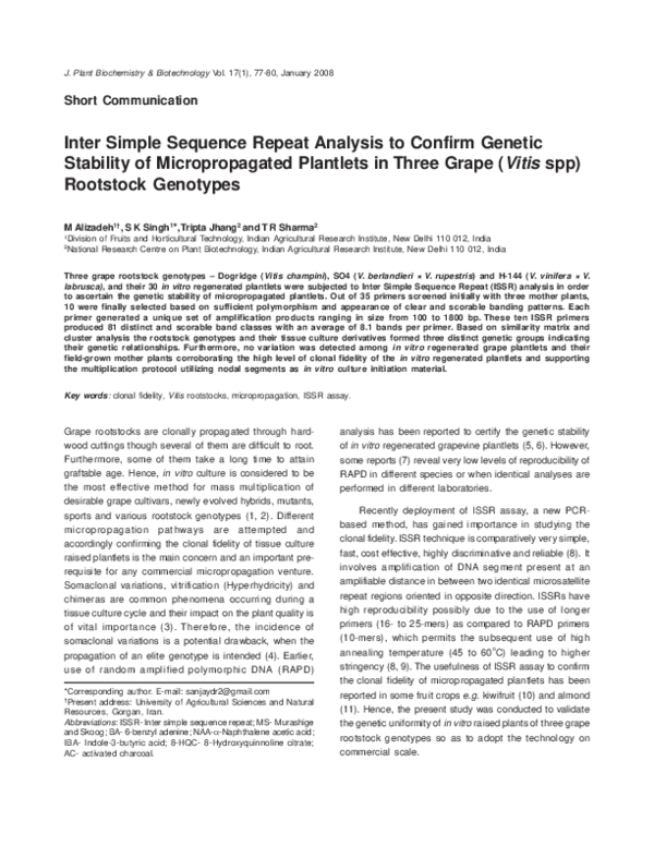 (PDF) Inter Simple Sequence Repeat Analysis to Confirm Genetic ...