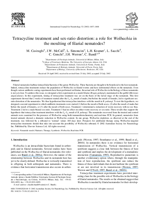 Pdf Tetracycline Treatment And Sex Ratio Distortion A Role For Wolbachia In The Moulting Of