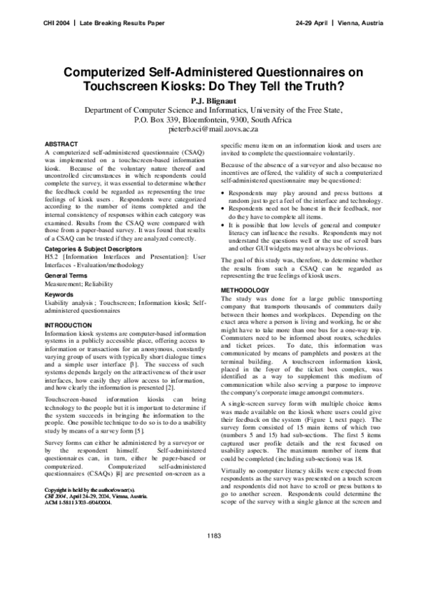 (PDF) Computerized self-administered questionnaires on touchscreen kiosks