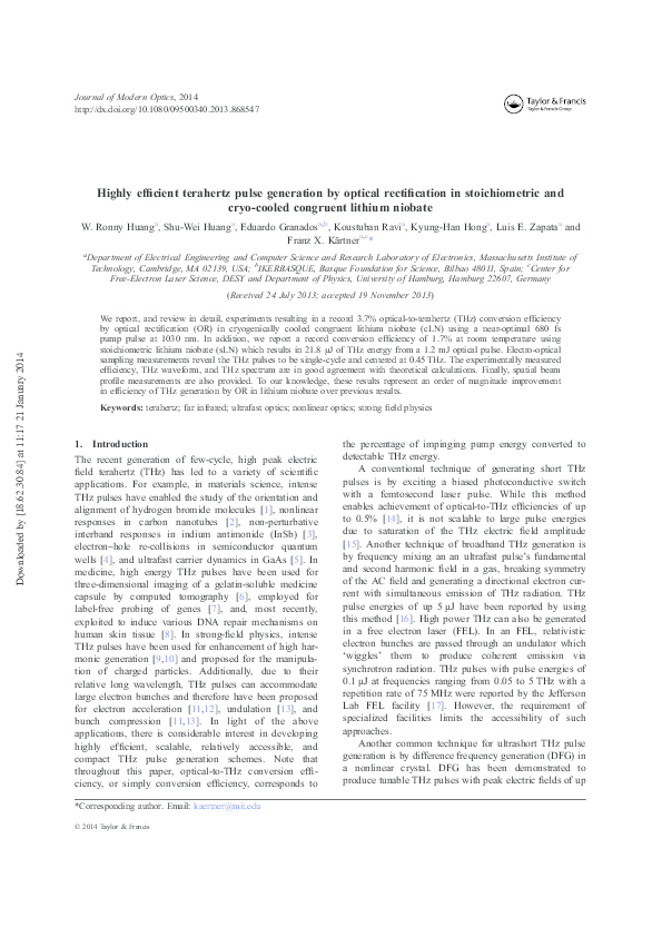 (PDF) Highly efficient terahertz pulse generation by optical rectification in stoichiometric and ...