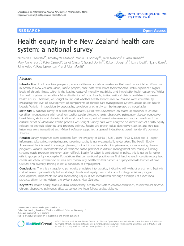 (PDF) Health equity in the New Zealand health care system: a national ...